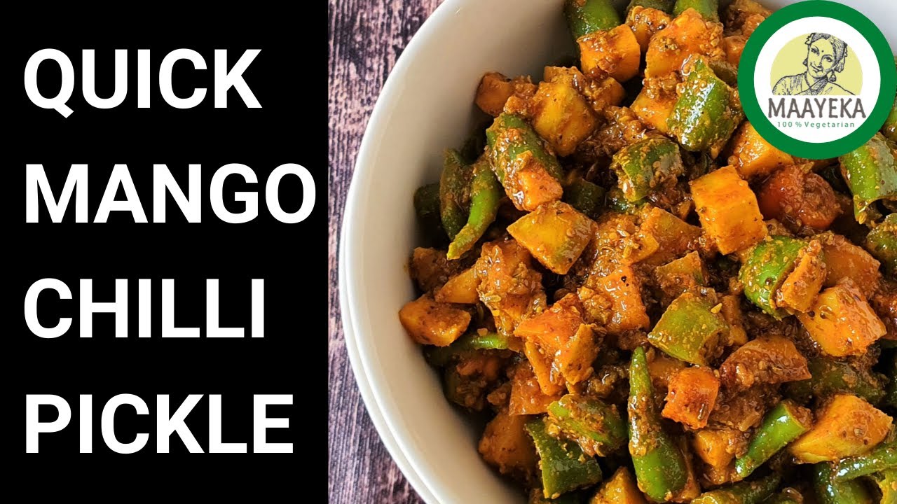 Instant Mango Green Chili Pickle +Video » Maayeka